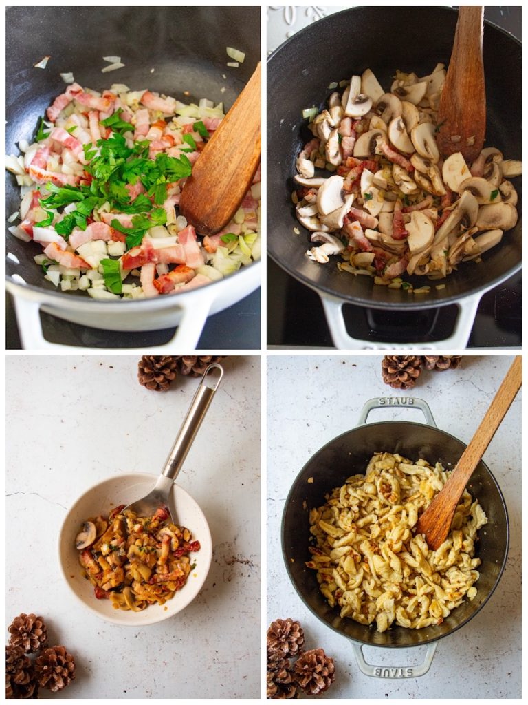 One Pot Spaetzle au Lard et Champignons - Casserole et Chocolat