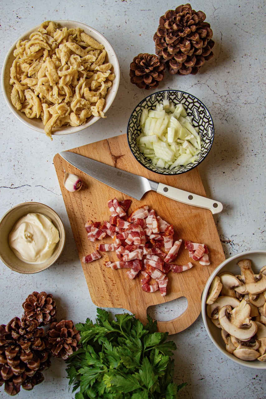 One Pot Spaetzle au Lard et Champignons - Casserole et Chocolat